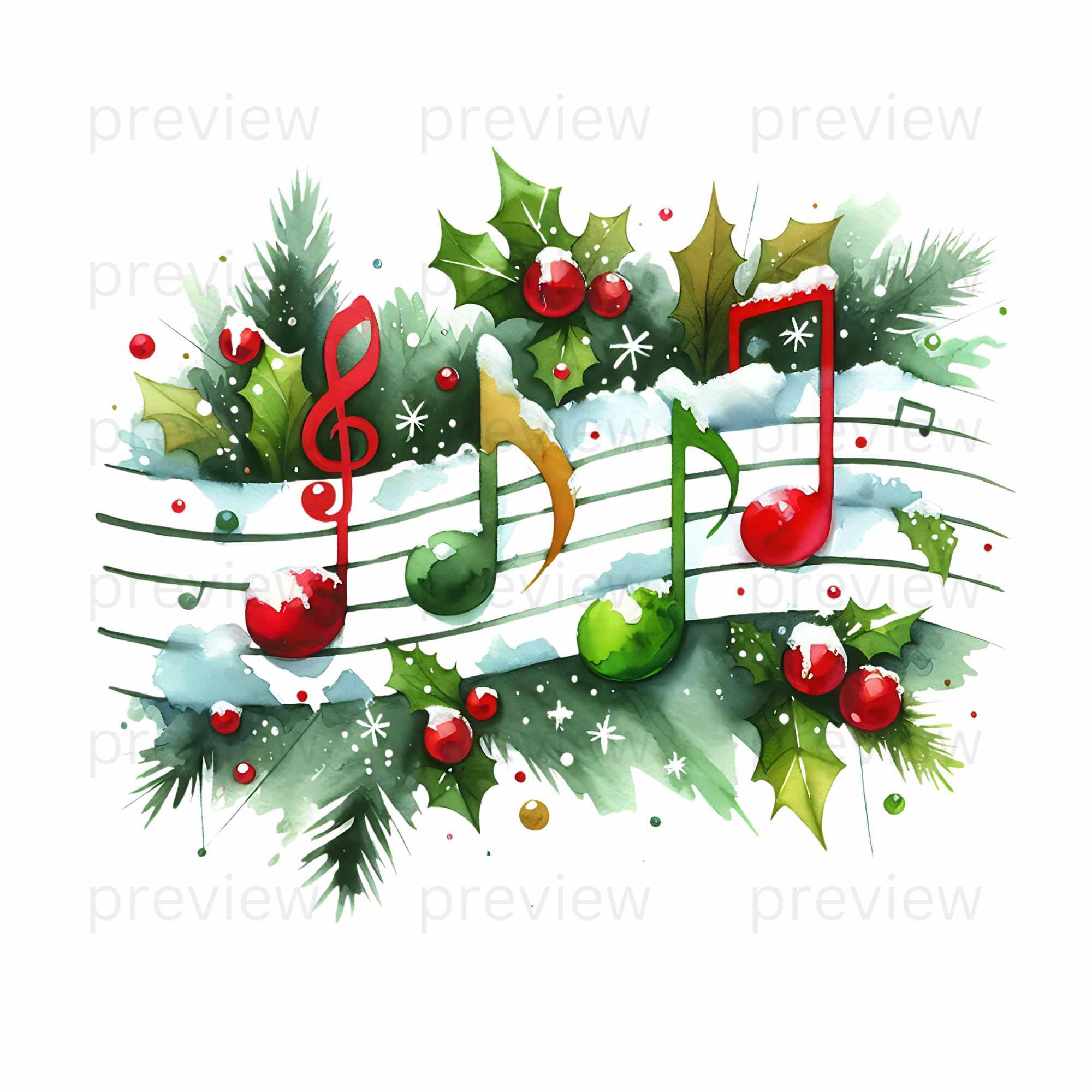 30 Watercolor Christmas Music Notes Sublimation, Music Clipart ...