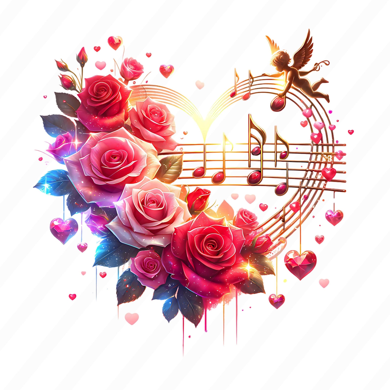 14 Watercolor Valentines Music Notes Sublimation, Music Clipart ...