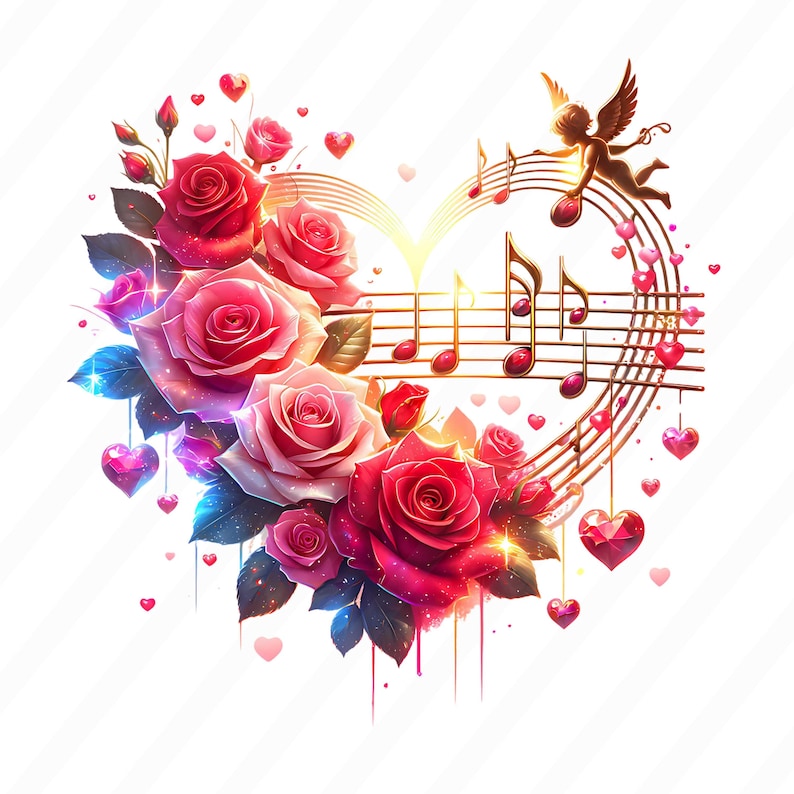 14 Watercolor Valentines Music Notes Sublimation, Music Clipart ...