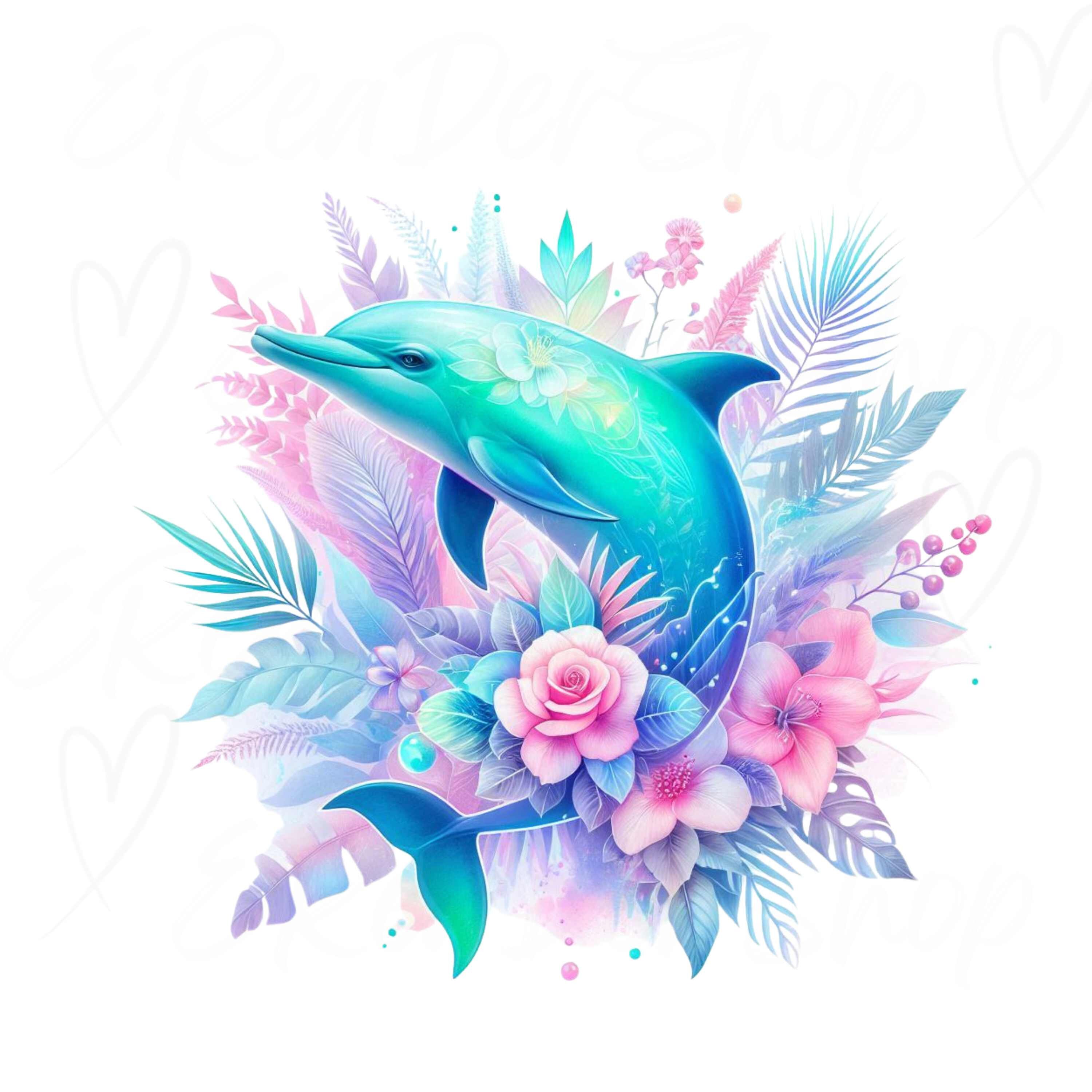 15 Watercolor, Tropical Sunset Dolphin, Cartoon Dolphin, Clipart, Sea ...