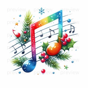 30 Watercolor Christmas Music Notes Sublimation, Music Clipart ...
