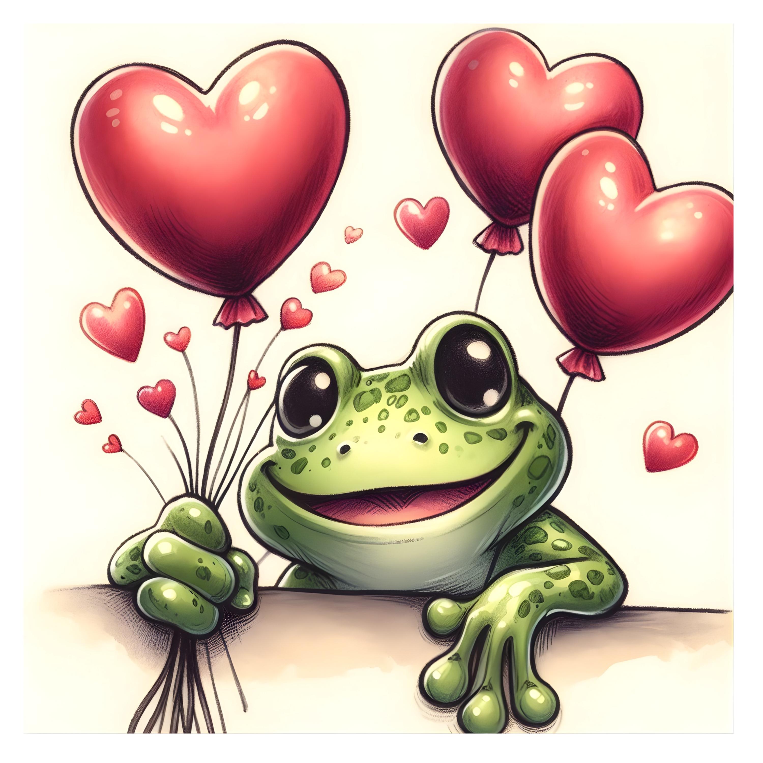 Watercolor Frog Valentine Clipart | Heart Balloons, Love Animals ...
