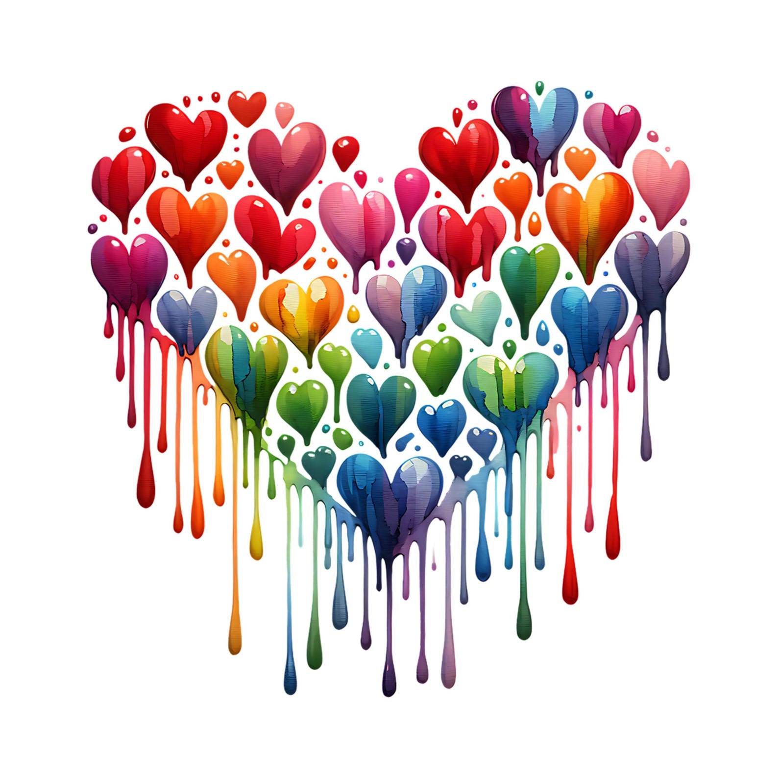 12 Rainbow Dripping Heart PNG Bundle, Colorful Heart Clipart, Paint ...