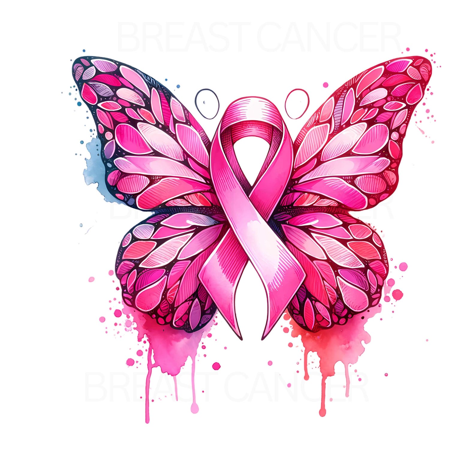 10 Watercolor Pink Ribbon Butterfly, Breast Cancer Awareness Butterfly ...