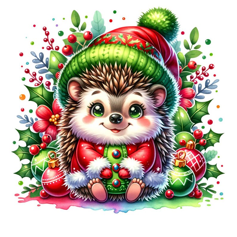 20 Cute Christmas Hedgehog Sublimation, Watercolor Christmas Clipart ...