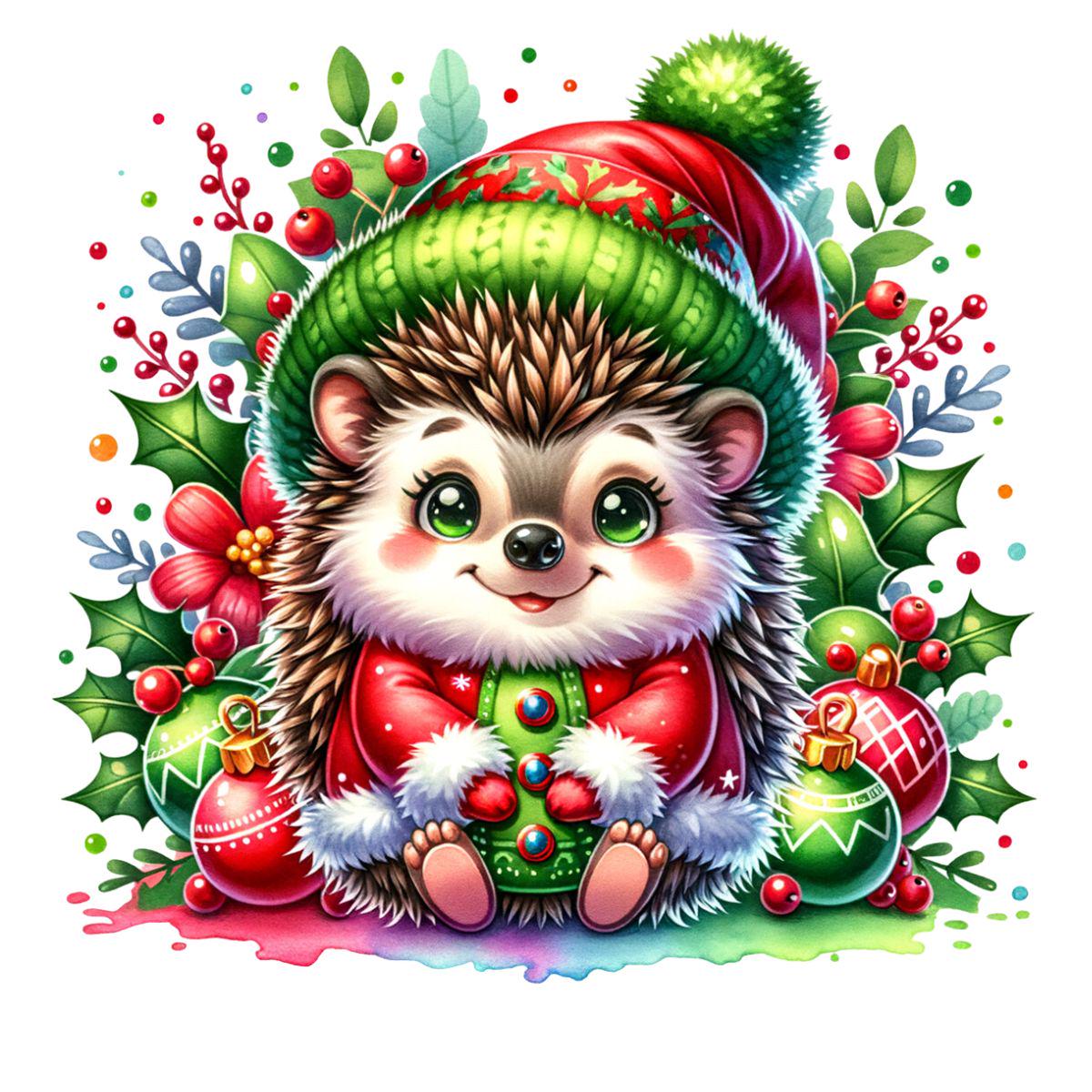 20 Cute Christmas Hedgehog Sublimation, Watercolor Christmas Clipart ...