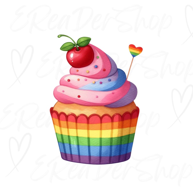30 Png Rainbow Cupcakes, Watercolor Cupcakes, Cute Kawaii Rainbow ...
