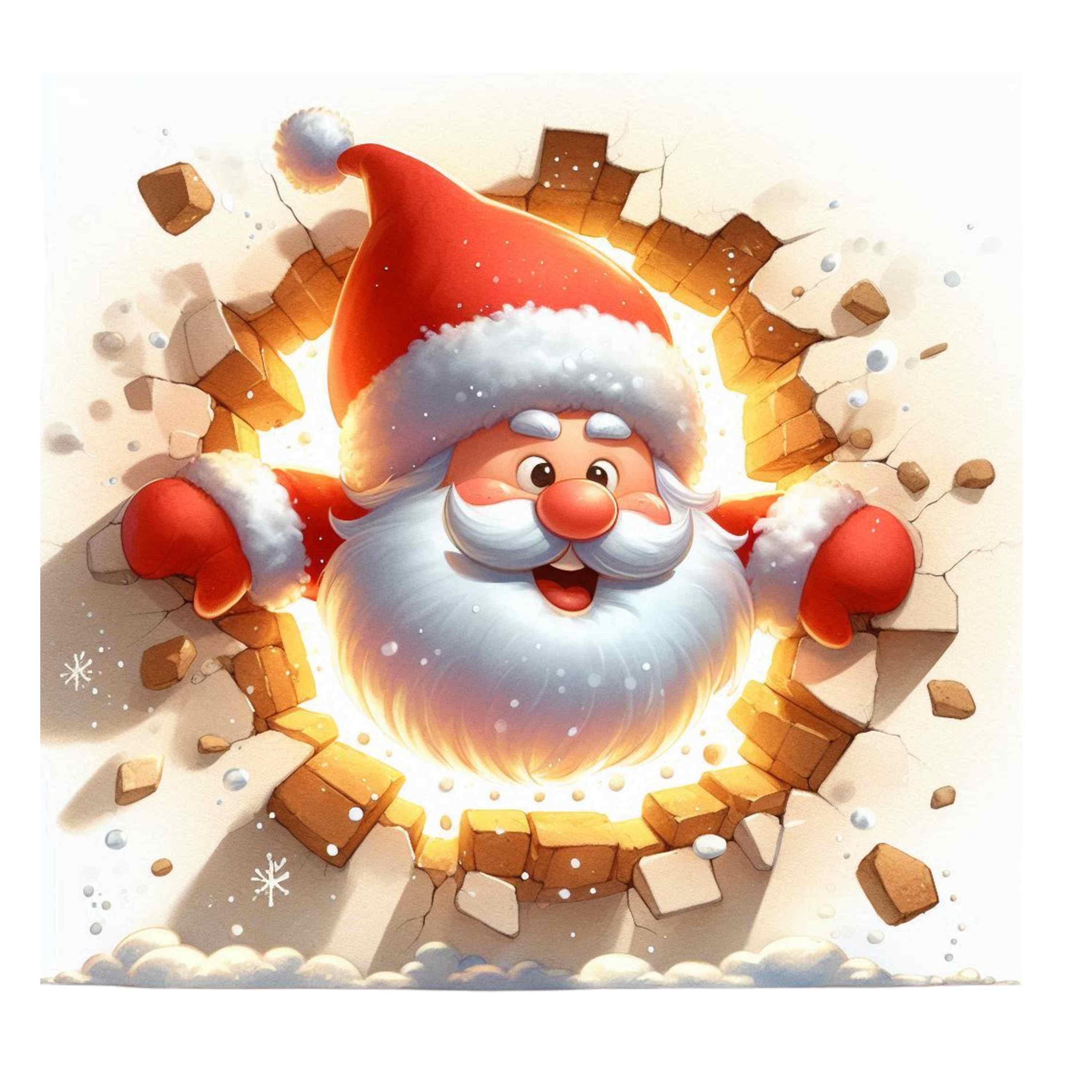 15 Santa Breaking Through the Wall Clipart, Christmas Santa, Santa ...