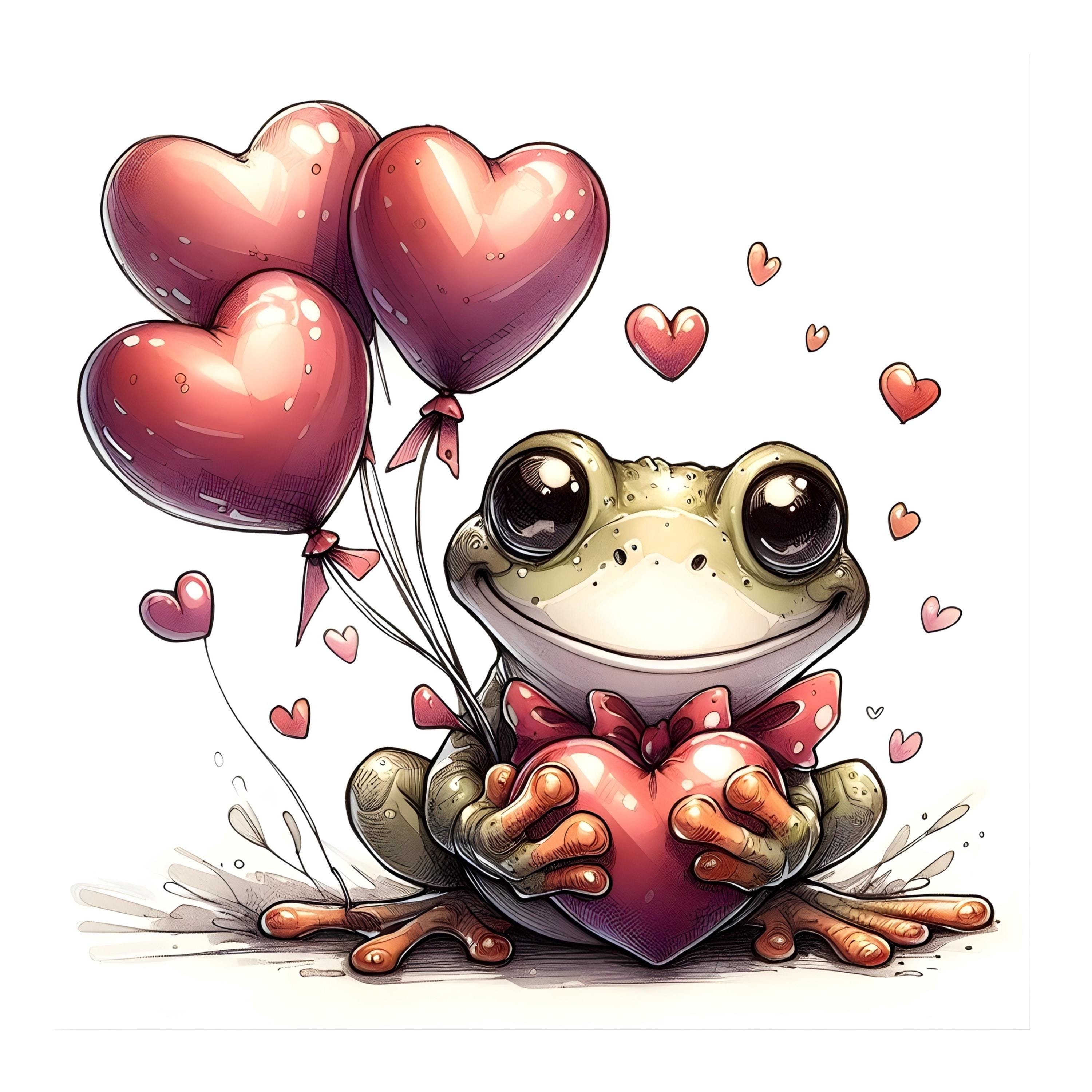 Watercolor Frog Valentine Clipart | Heart Balloons, Love Animals ...
