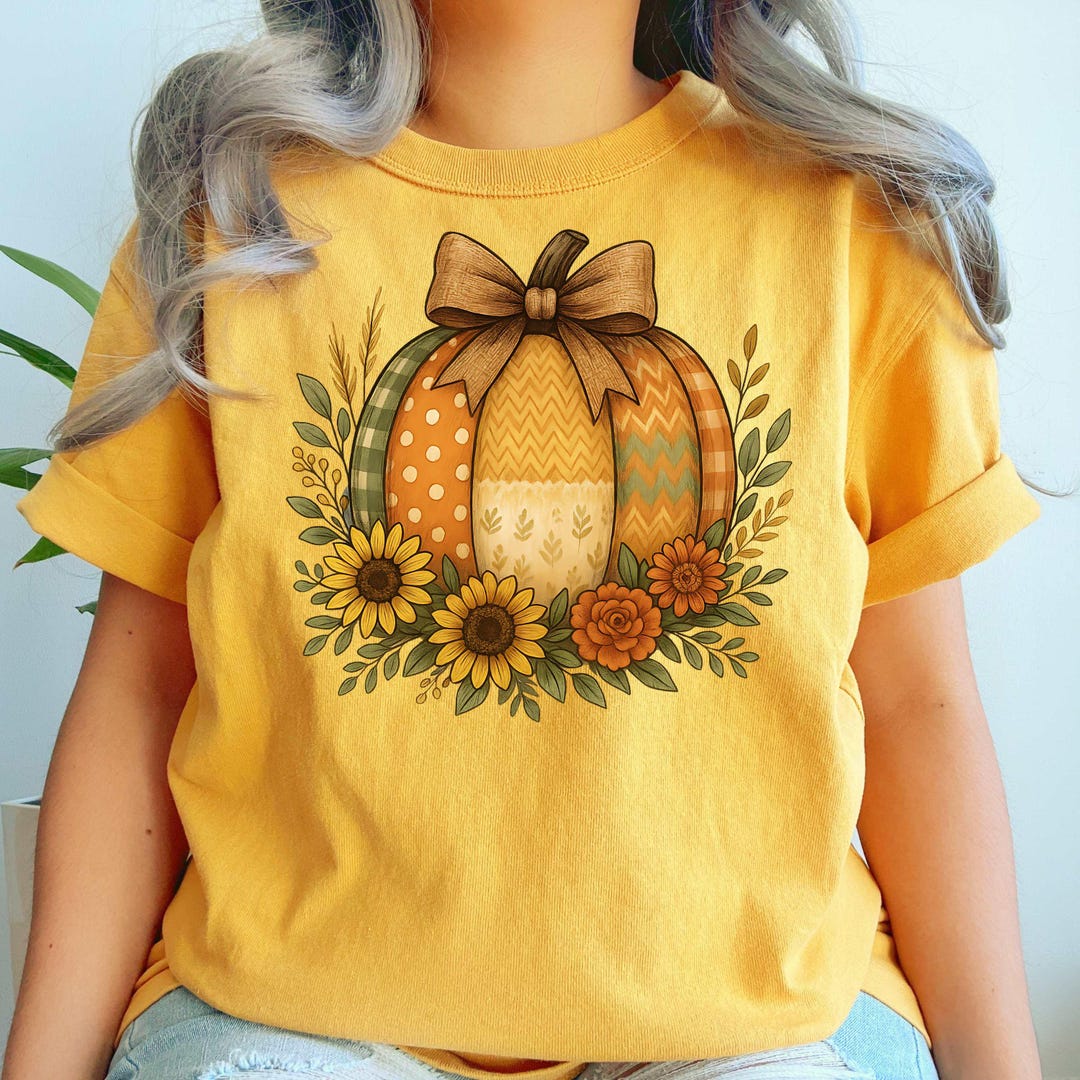 Vintage Patchwork Pumpkin PNG: Cottagecore Autumn Design (digital ...