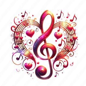 14 Watercolor Valentines Music Notes Sublimation, Music Clipart ...