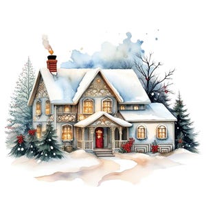 11 Christmas Houses Clipart, Winter Christmas House, Christmas Cards ...