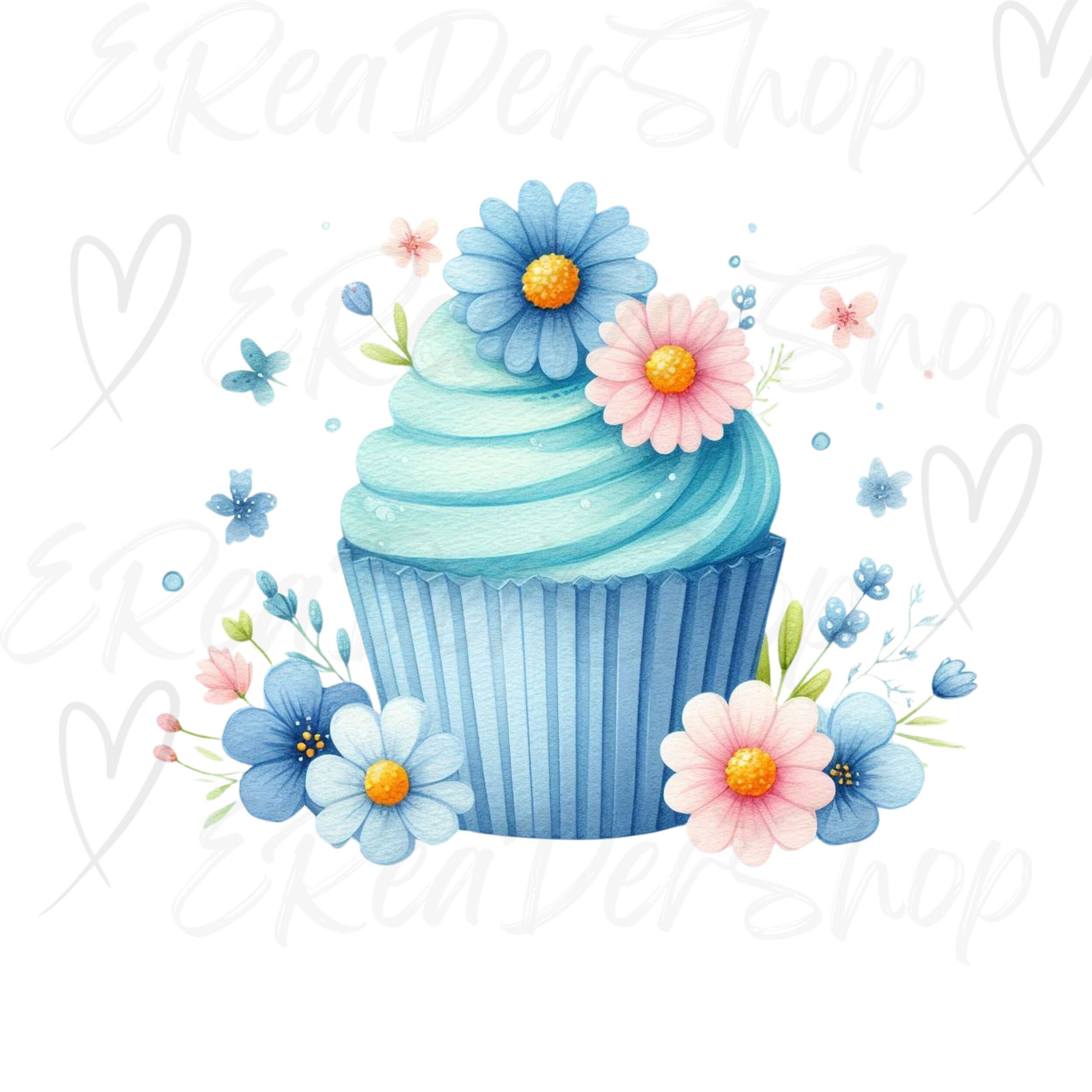 30 Cute Cupcakes, Cupcakes Clipart, Watercolor Cupcakes, Flower Cupckes ...