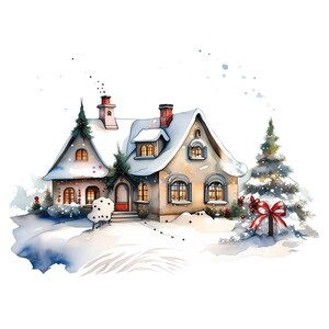 11 Christmas Houses Clipart, Winter Christmas House, Christmas Cards ...