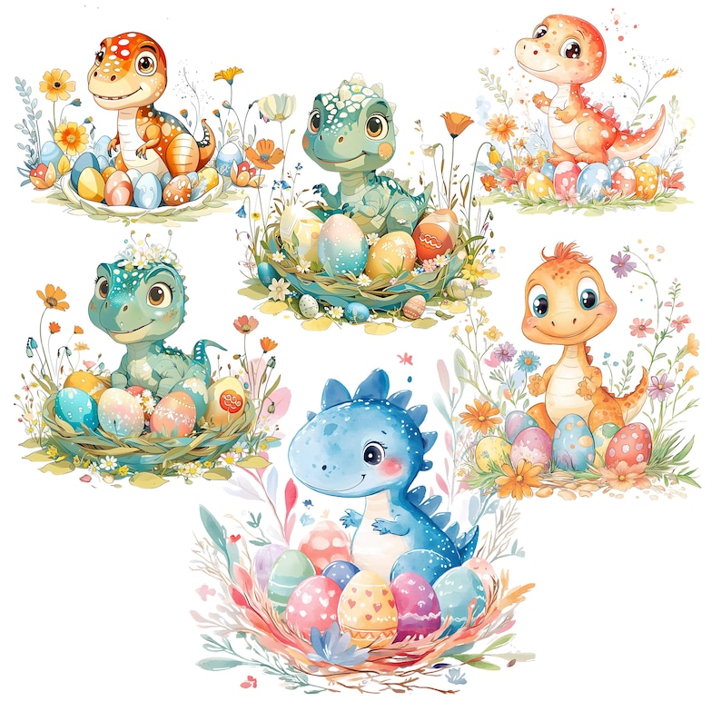15 Cute Cartoon Easter Dinosaur Clipart, Baby Dinosaur, Printable ...