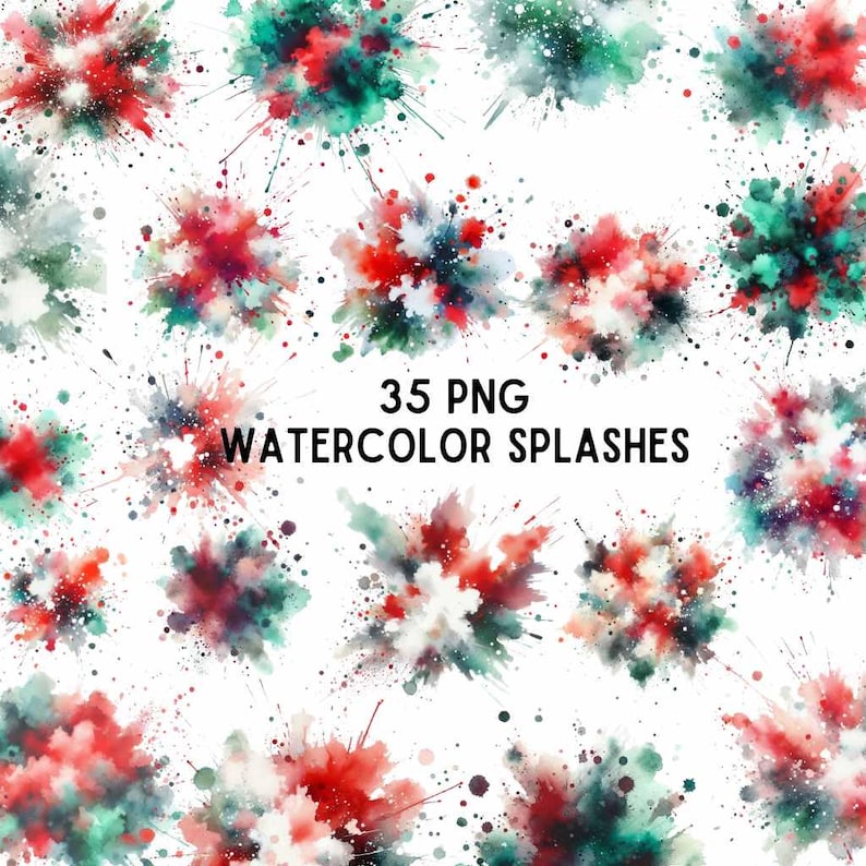 35 Watercolor Splashes Clipart, Splatter Clipart, Christmas Water Color ...