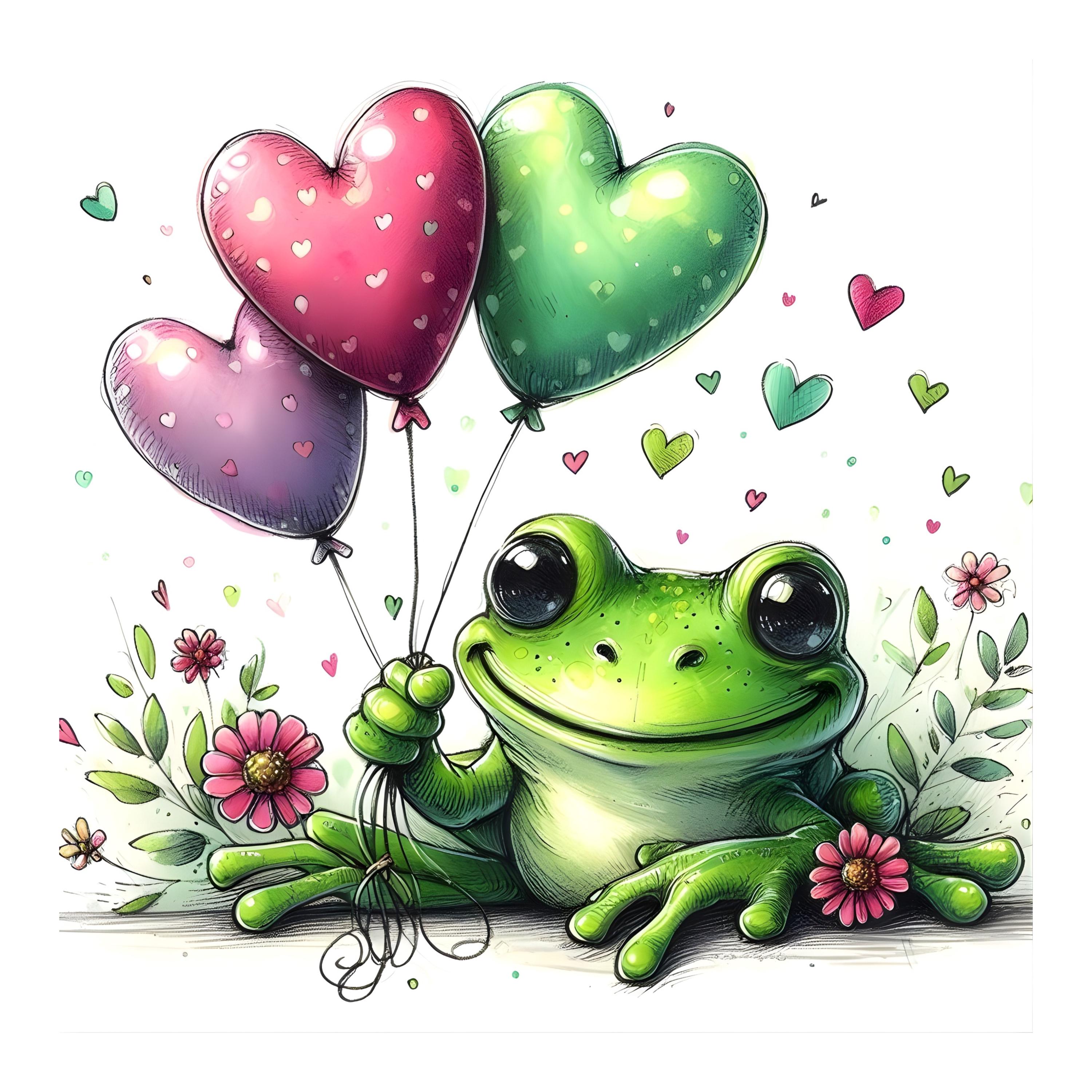Watercolor Frog Valentine Clipart | Heart Balloons, Love Animals ...