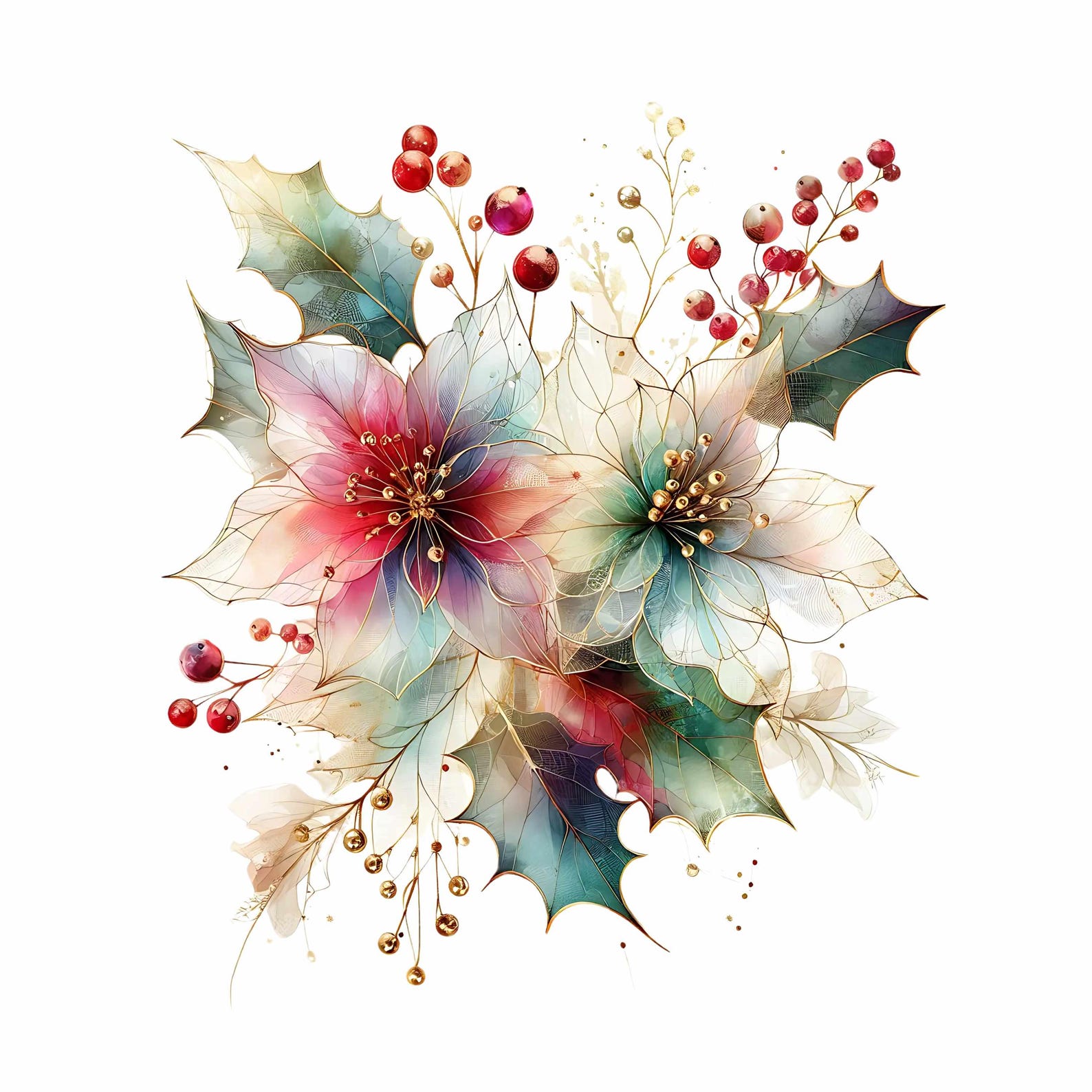 18 Christmas Holly Clipart, Watercolor Christmas Holly Abstracts ...
