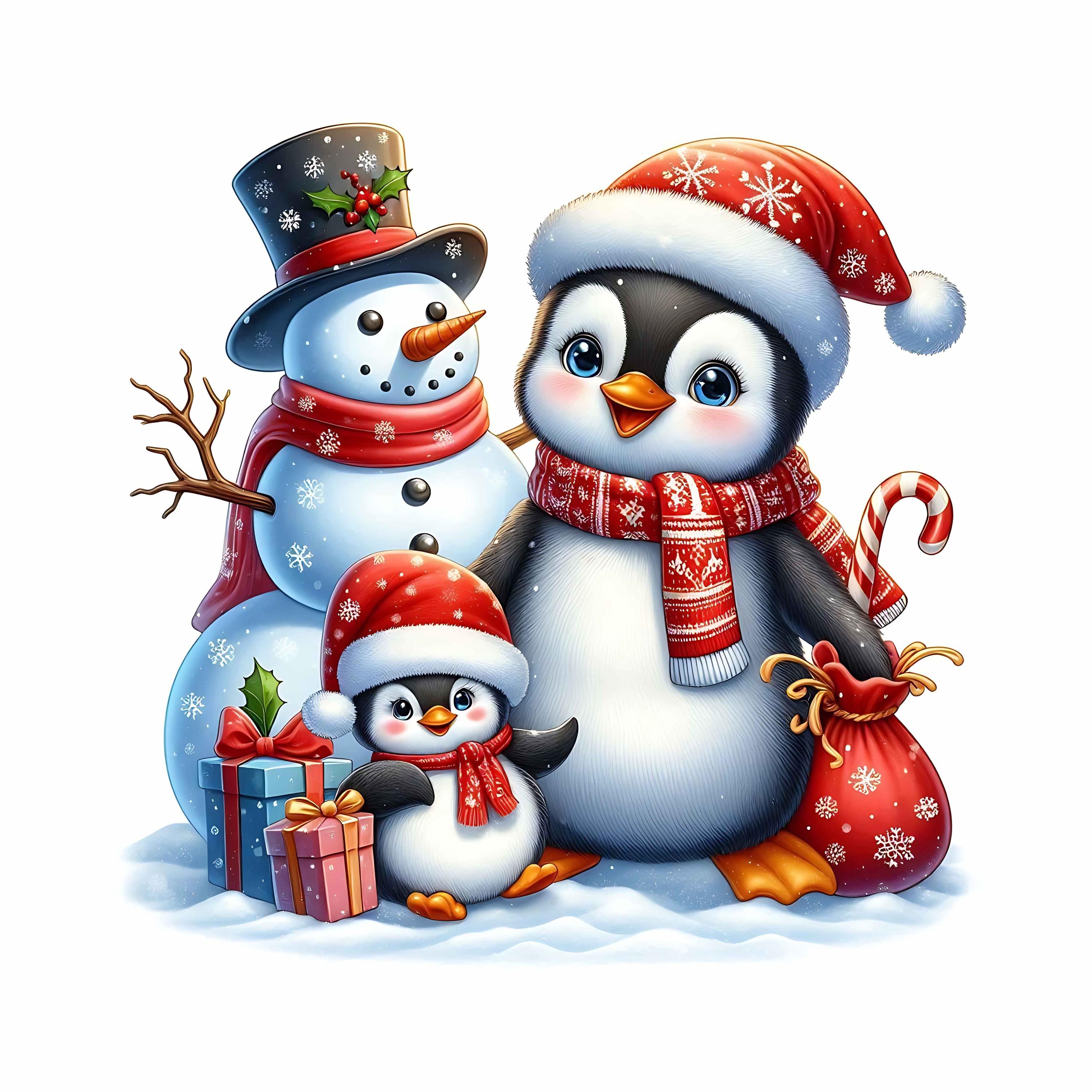 25 Cute Winter Penguins Clipart, Christmas Penguin and Snowman Clipart ...