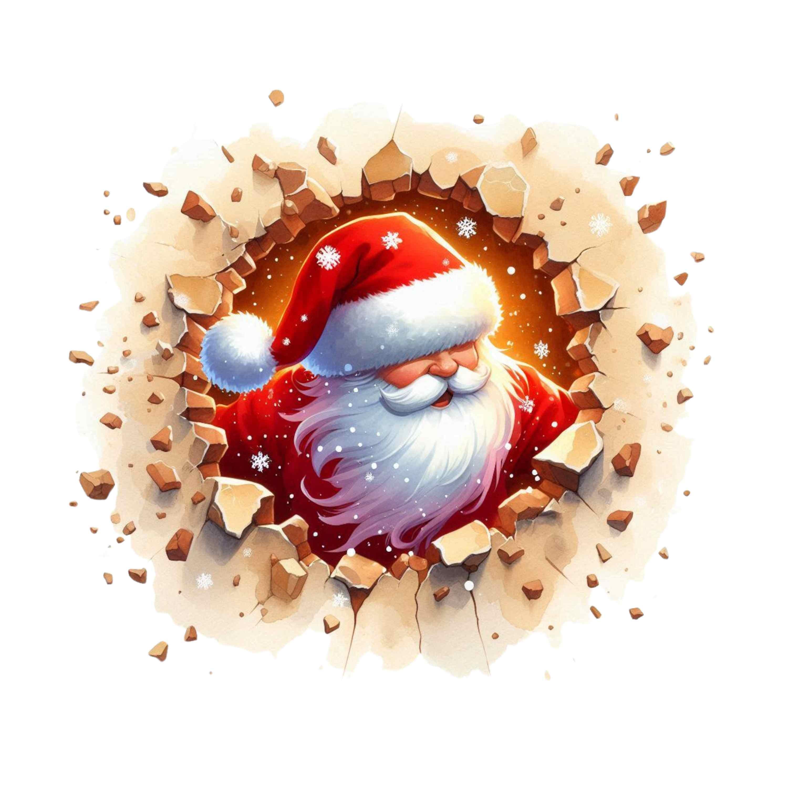 15 Santa Breaking Through the Wall Clipart, Christmas Santa, Santa ...