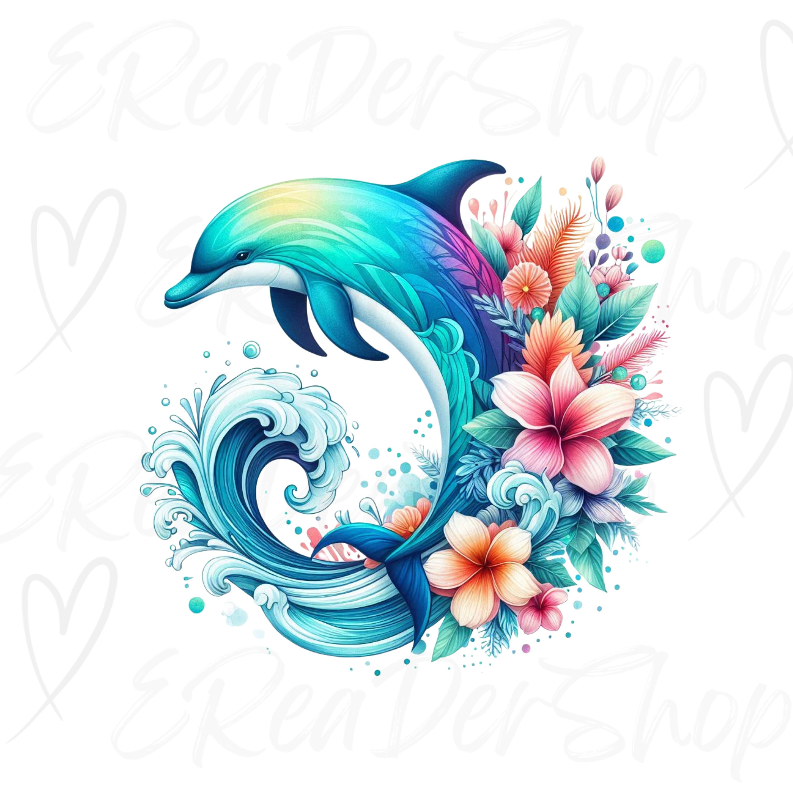 25 Watercolor, Tropical Sunset Dolphin, Cartoon Dolphin, Clipart, Sea ...