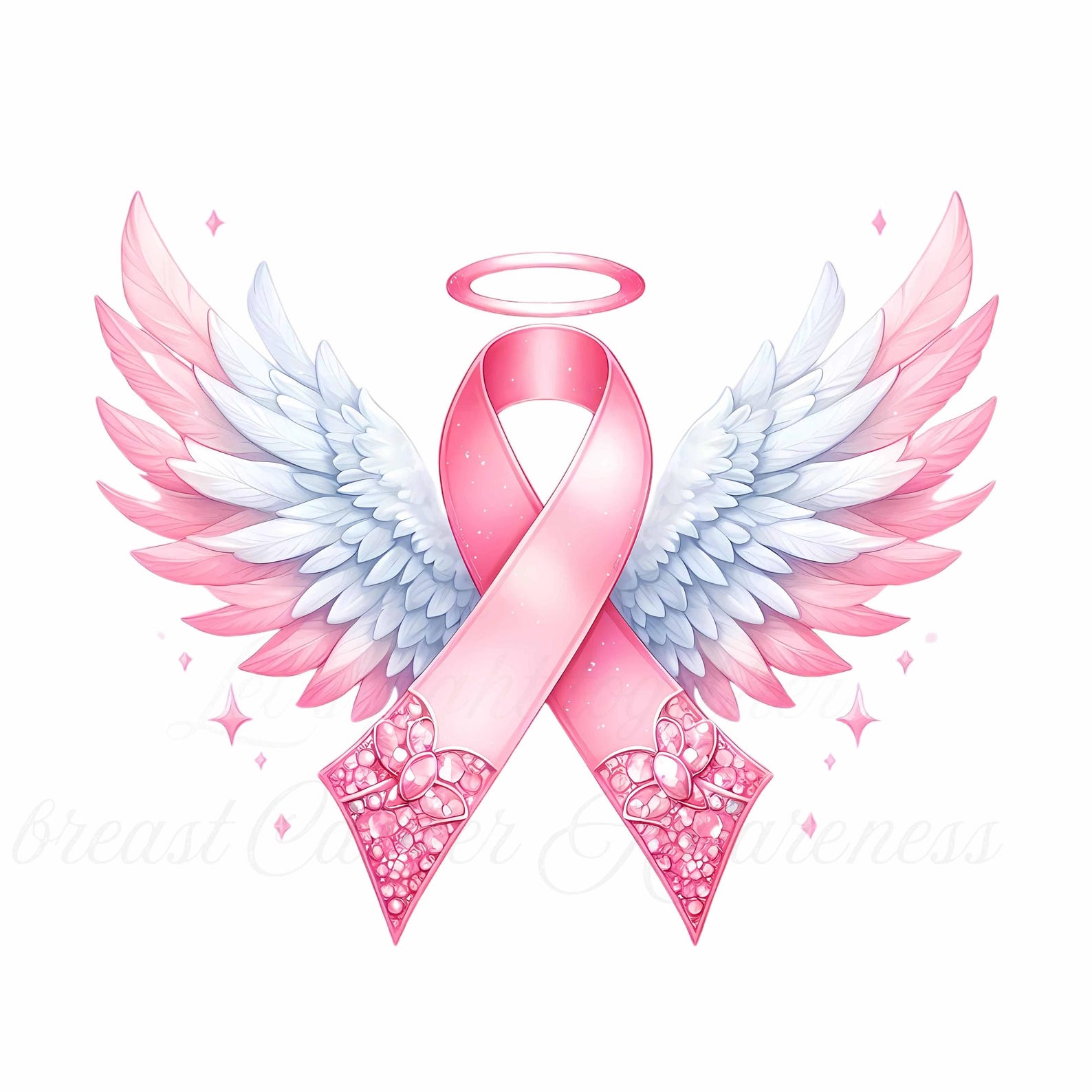 12 Angel Wings Pink Ribbon Png, Breast Cancer Awareness Clipart ...