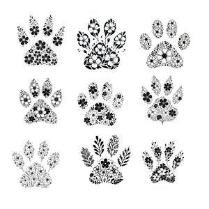 18 Doodle Floral Paw Clipart, Dog Prints, Pet Prints, Floral Paws, Paw ...