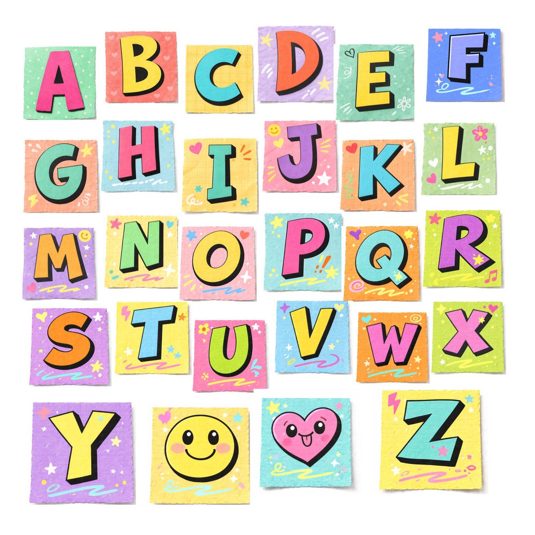 Playful Ransom Note Alphabet Letters Numbers Clipart PNG Bundle Digital ...