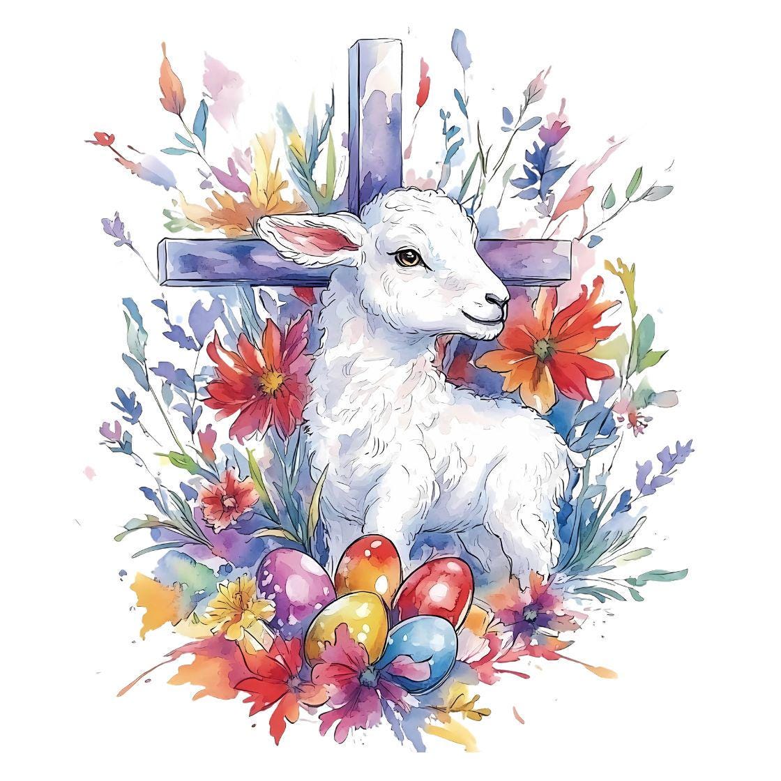 13 Watercolor Easter Lamb With a Cross Clipart, Printable Watercolor ...