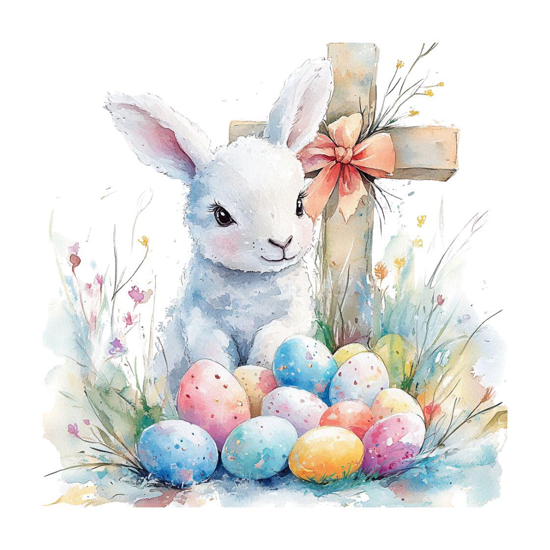 13 Watercolor Easter Lamb With a Cross Clipart, Printable Watercolor ...