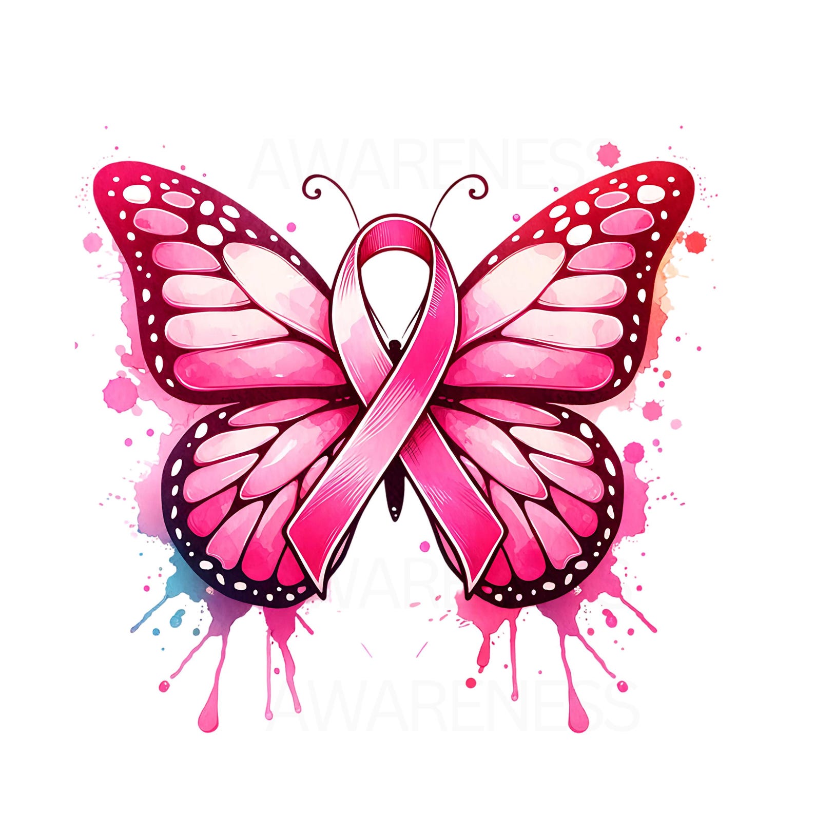 10 Watercolor Pink Ribbon Butterfly, Breast Cancer Awareness Butterfly ...