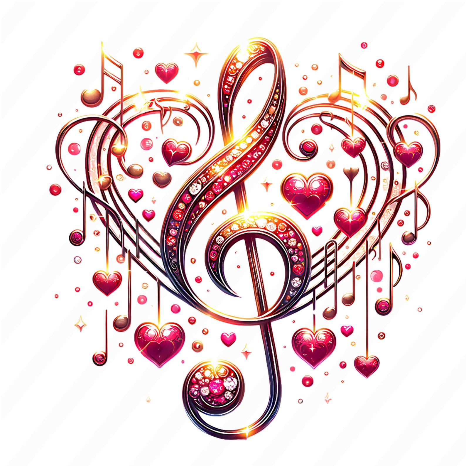14 Watercolor Valentines Music Notes Sublimation, Music Clipart ...