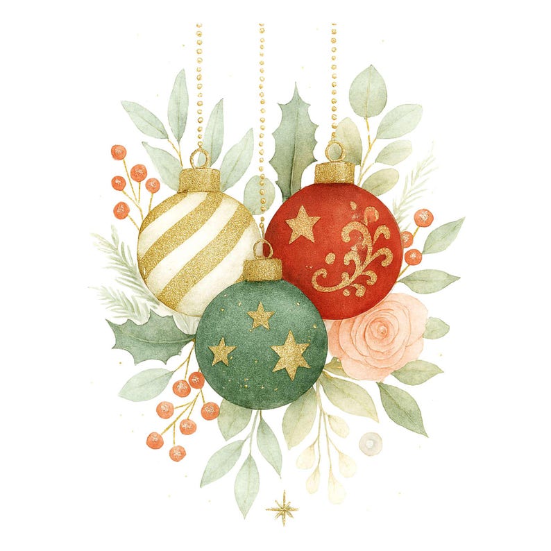 Watercolor Christmas Baubles Clipart Bundle: Printable Holiday Graphics ...