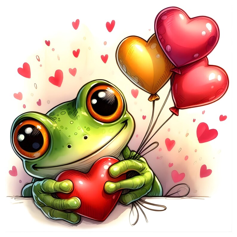 Watercolor Frog Valentine Clipart | Heart Balloons, Love Animals ...