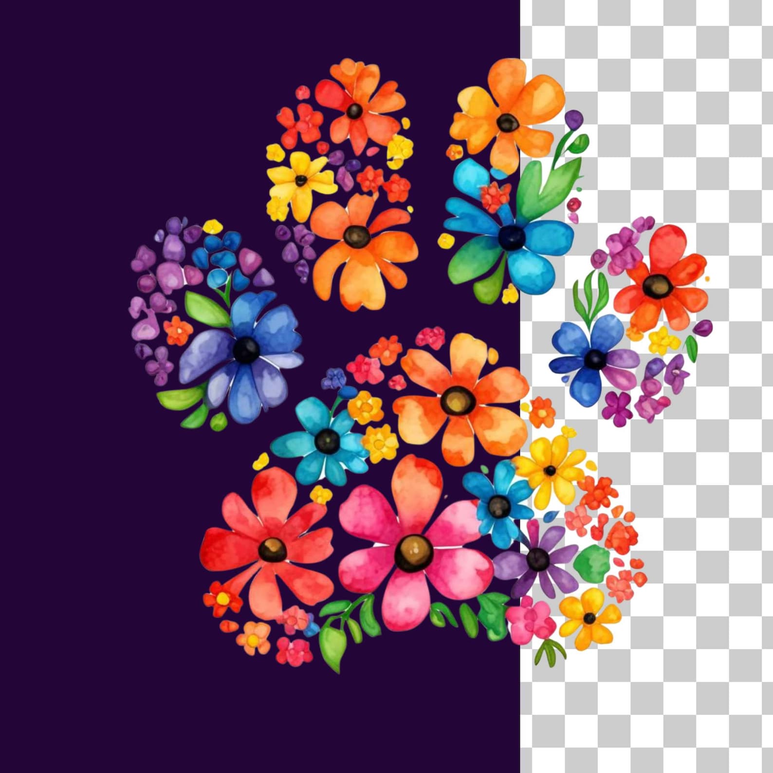 15 Floral Paw Clipart, Dog Prints, Watercolor Pet Prints, Floral Paws ...