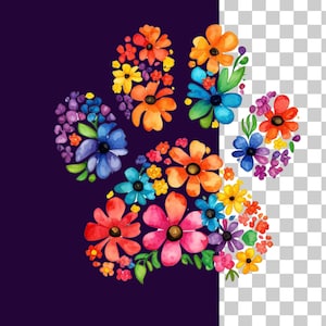 Floral Dog Paw Prints Clipart, Watercolor Pet Prints, (digital Download ...