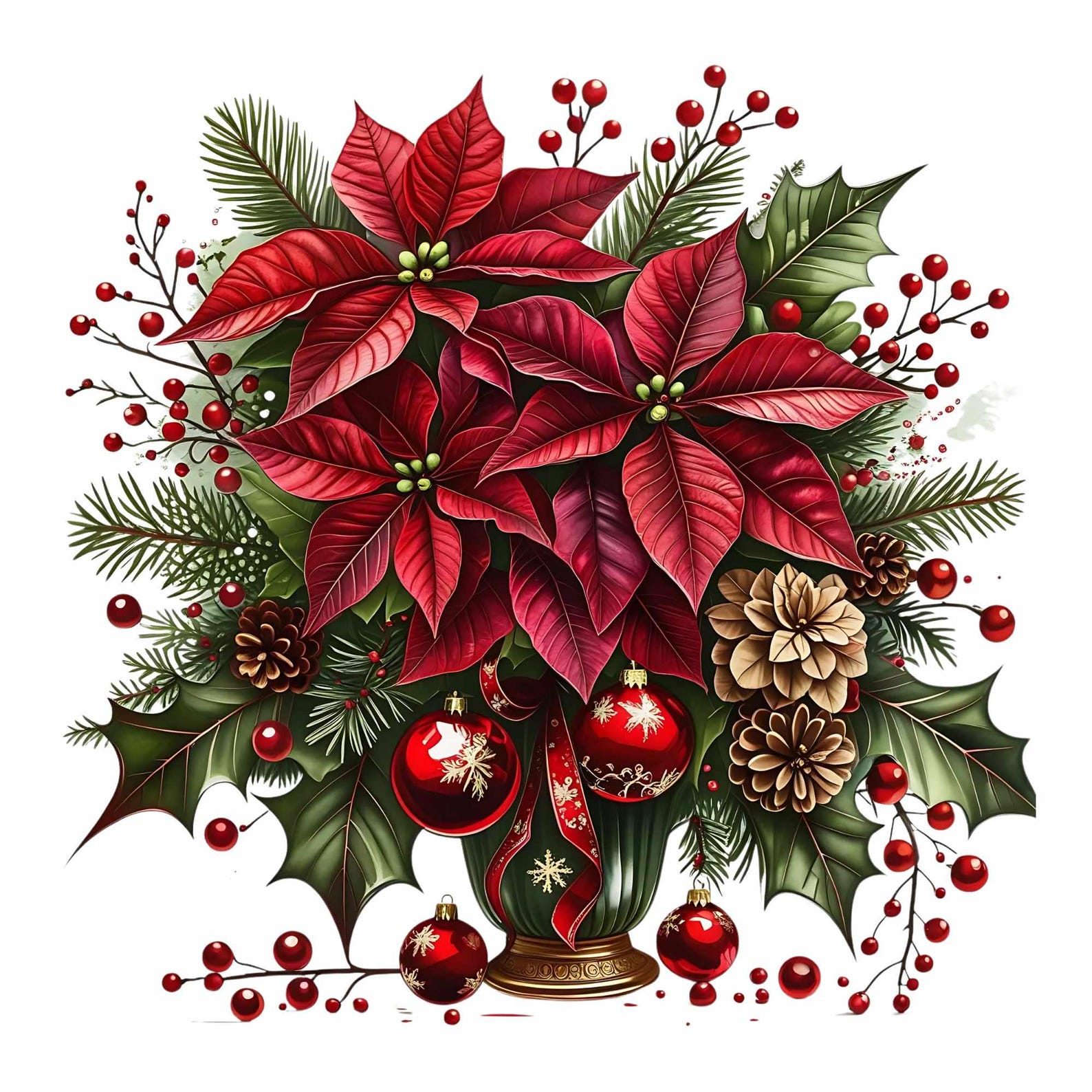 Red Poinsettia Christmas Clipart Bundle: Printable Holiday Graphics ...
