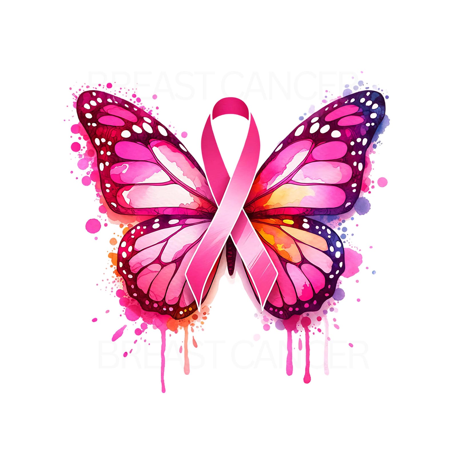 10 Watercolor Pink Ribbon Butterfly, Breast Cancer Awareness Butterfly ...