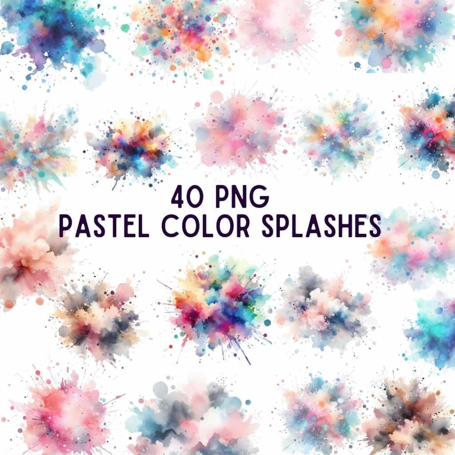 40 Png Watercolor Splashes, Splatter Clipart, Pastel Color Splashes ...