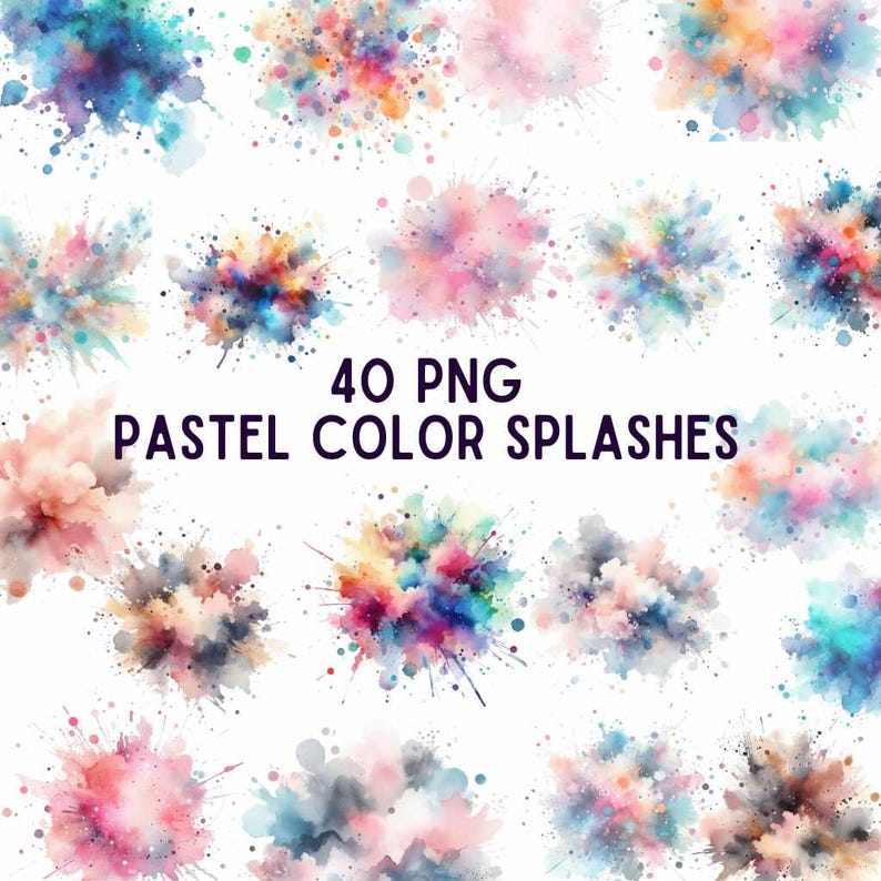 40 Png Watercolor Splashes, Splatter Clipart, Pastel Color Splashes ...
