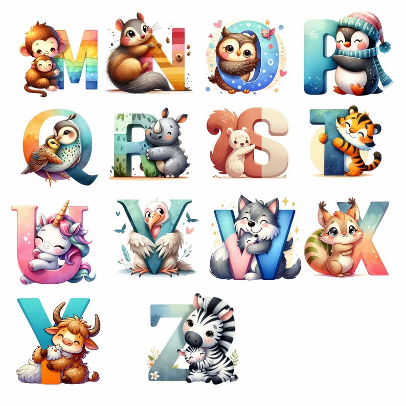 Cute Animals Alphabet, Letters With Animals, Uppercase Letter ...