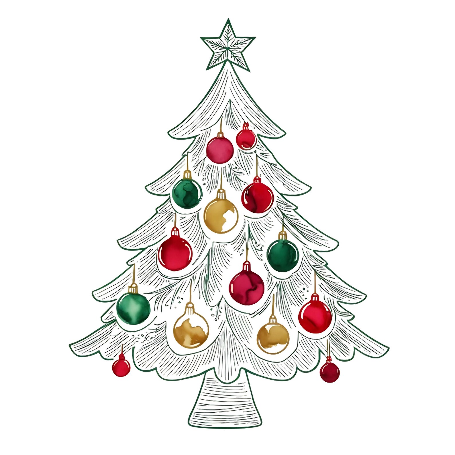 20 Line Art Christmas Trees, Watercolor Christmas Tree Clipart ...