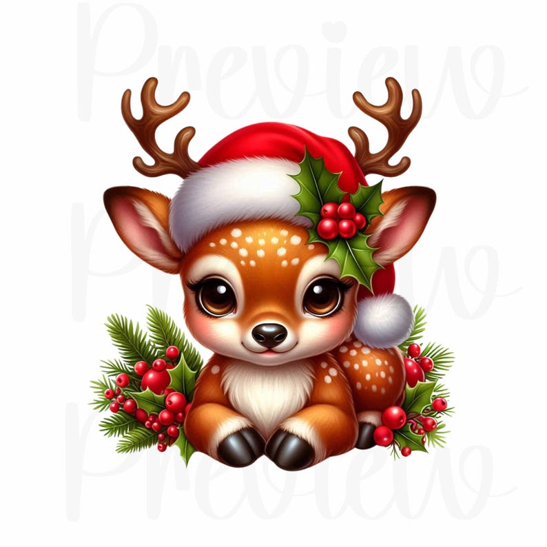 30 Cute Christmas Reindeers, Reindeer Clipart, Watercolor Reindeer ...