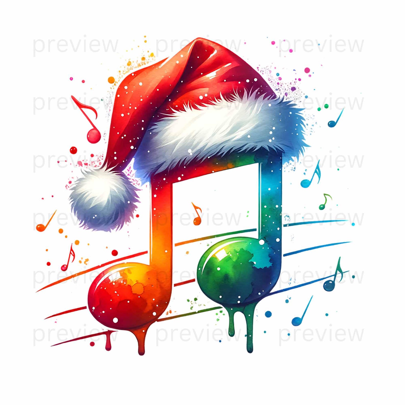 30 Watercolor Christmas Music Notes Sublimation, Music Clipart ...