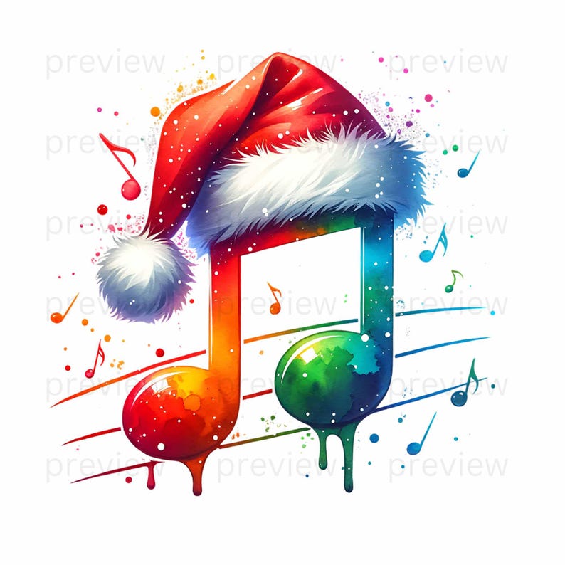 30 Watercolor Christmas Music Notes Sublimation, Music Clipart ...