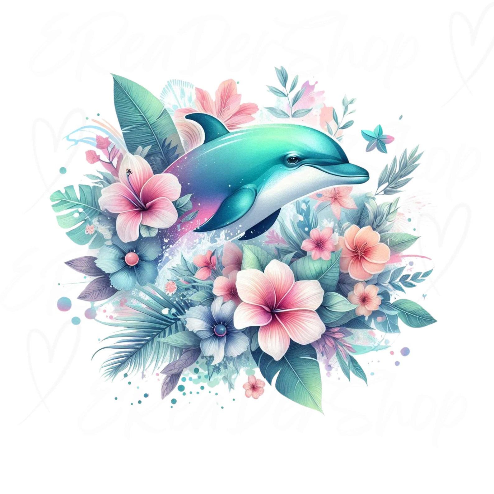 15 Watercolor, Tropical Sunset Dolphin, Cartoon Dolphin, Clipart, Sea ...