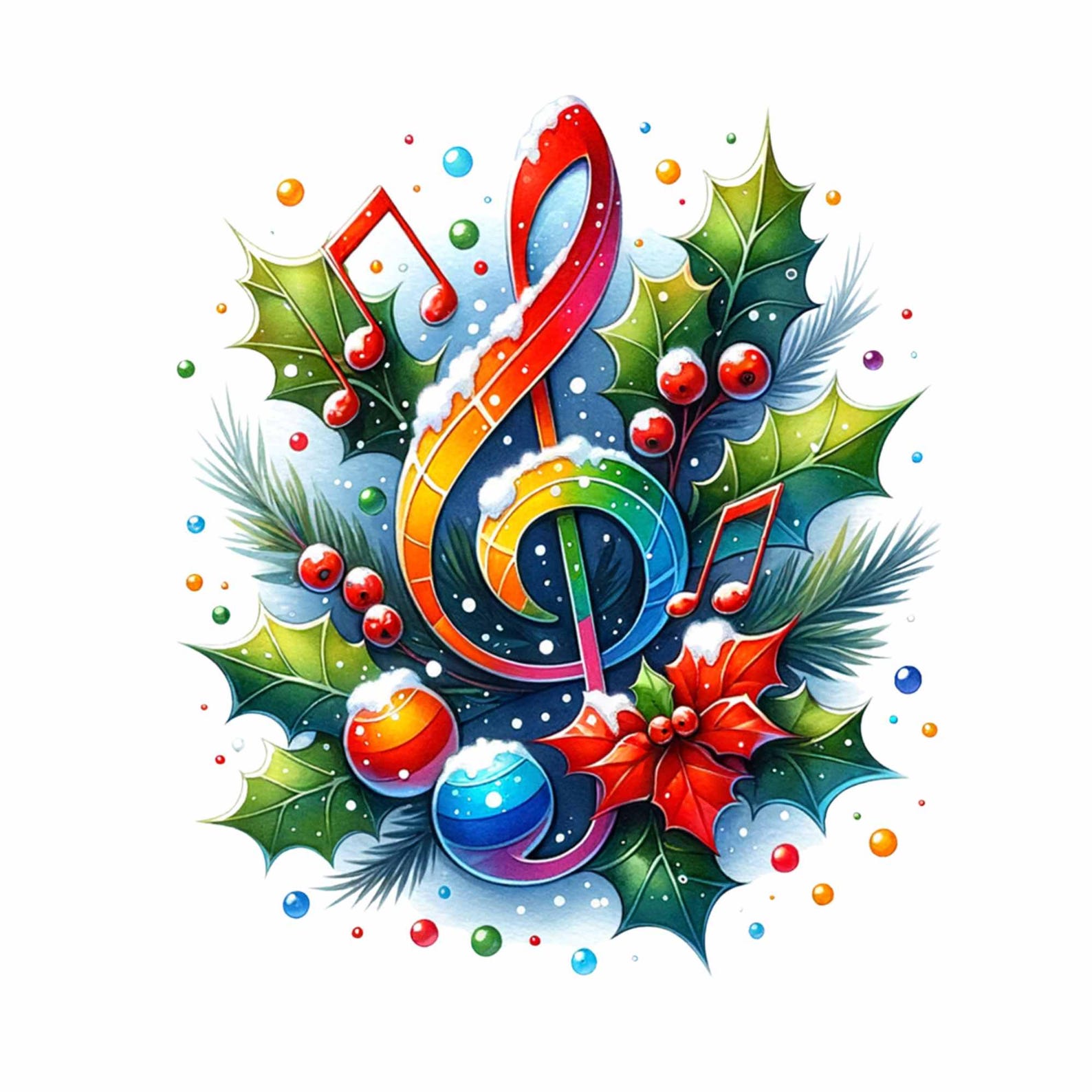 30 Watercolor Christmas Music Notes Sublimation, Music Clipart ...