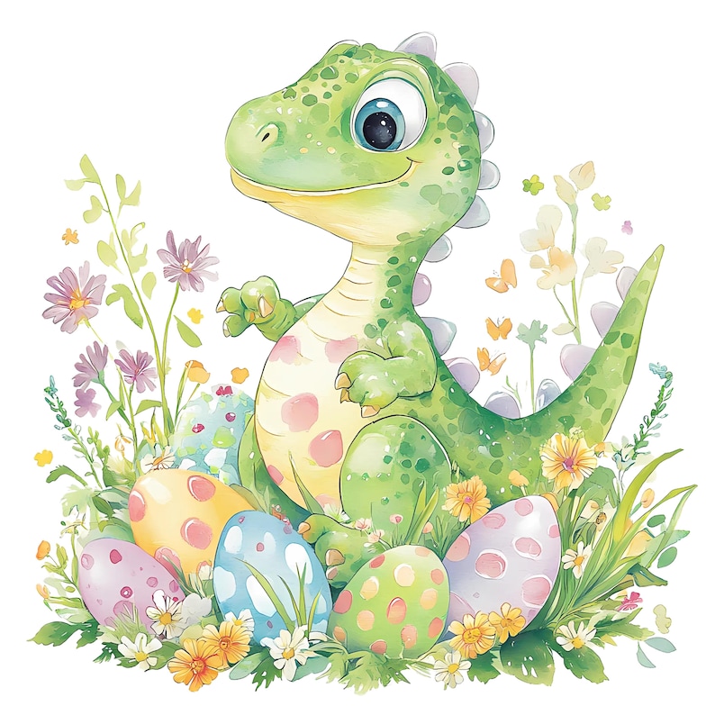 15 Cute Cartoon Easter Dinosaur Clipart, Baby Dinosaur, Printable ...
