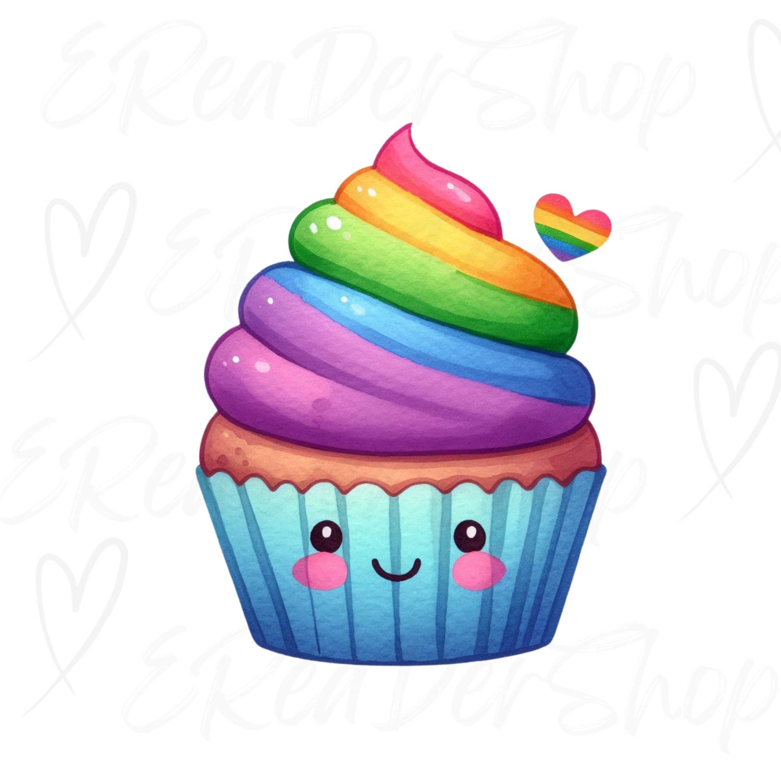 30 Png Rainbow Cupcakes, Watercolor Cupcakes, Cute Kawaii Rainbow ...
