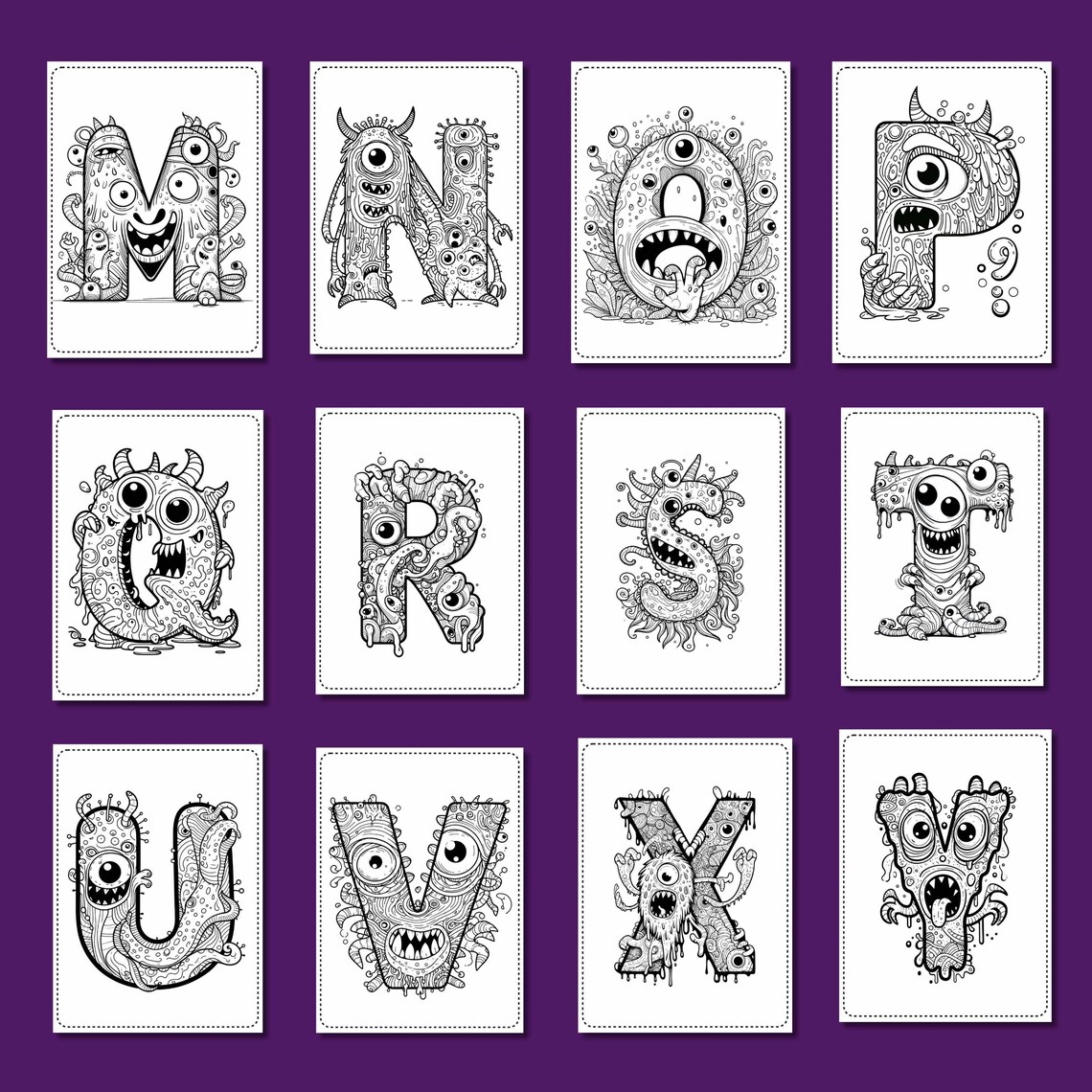 Monster Alphabet Coloring Pages, Funny Coloring, Big Kids Coloring, A-Z ...